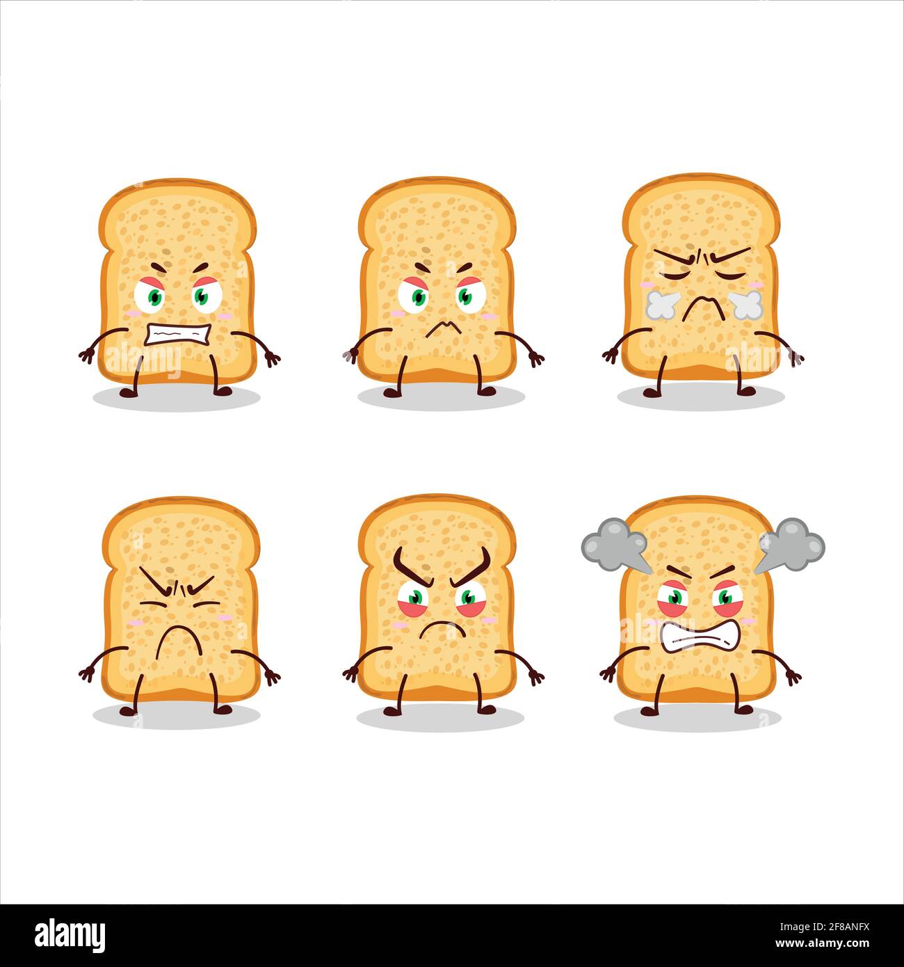 Bread toast cartoon character with various angry expressions. Vector ...