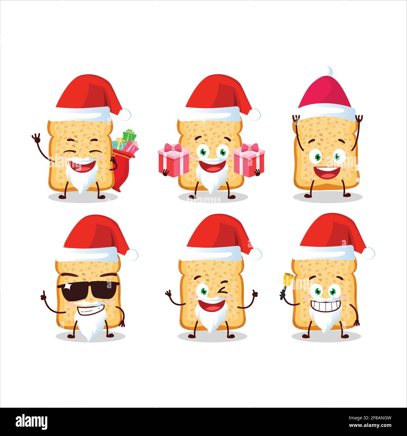 Santa Claus emoticons with bread toast cartoon character. Vector ...