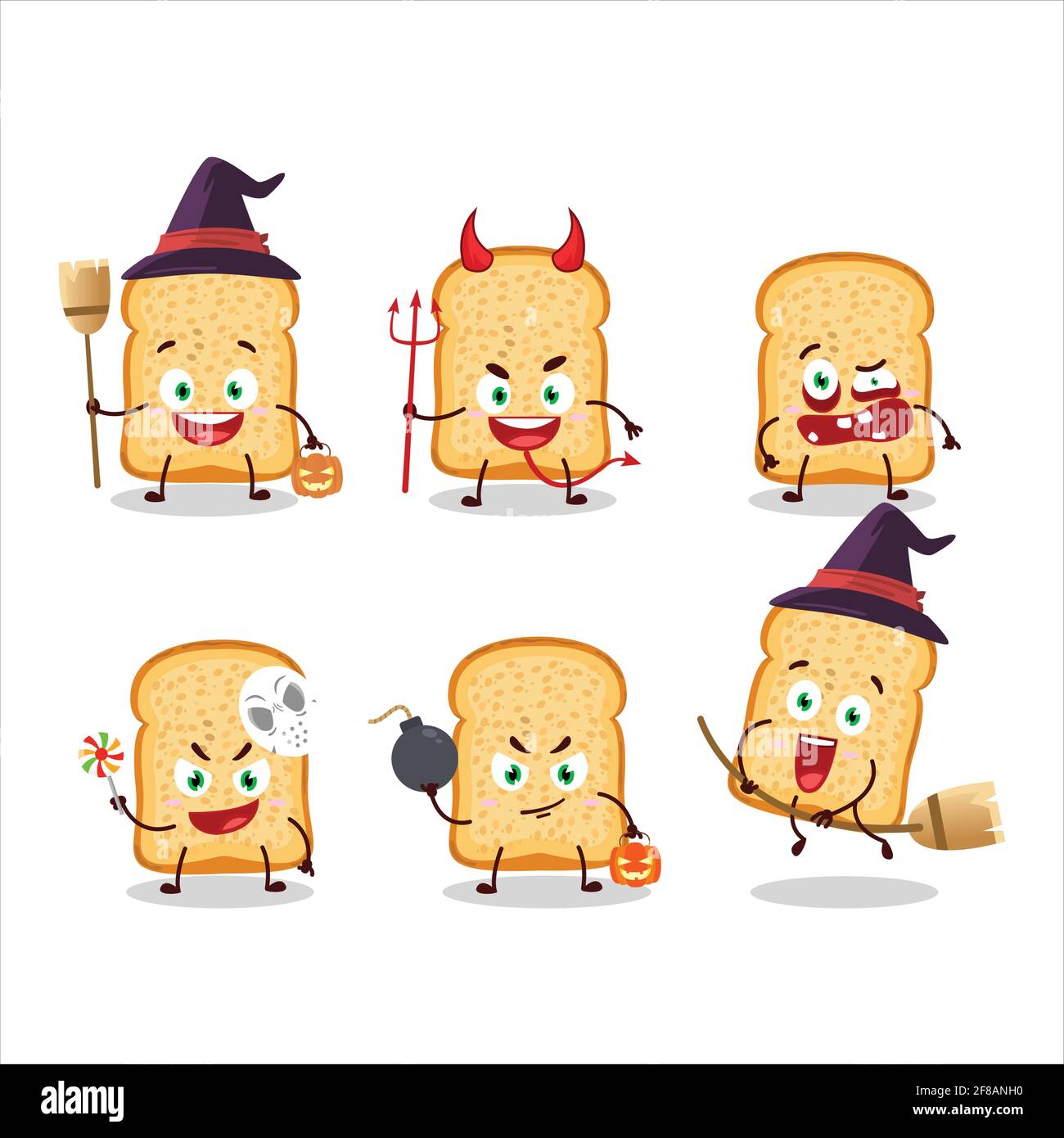 Halloween expression emoticons with cartoon character of bread toast ...