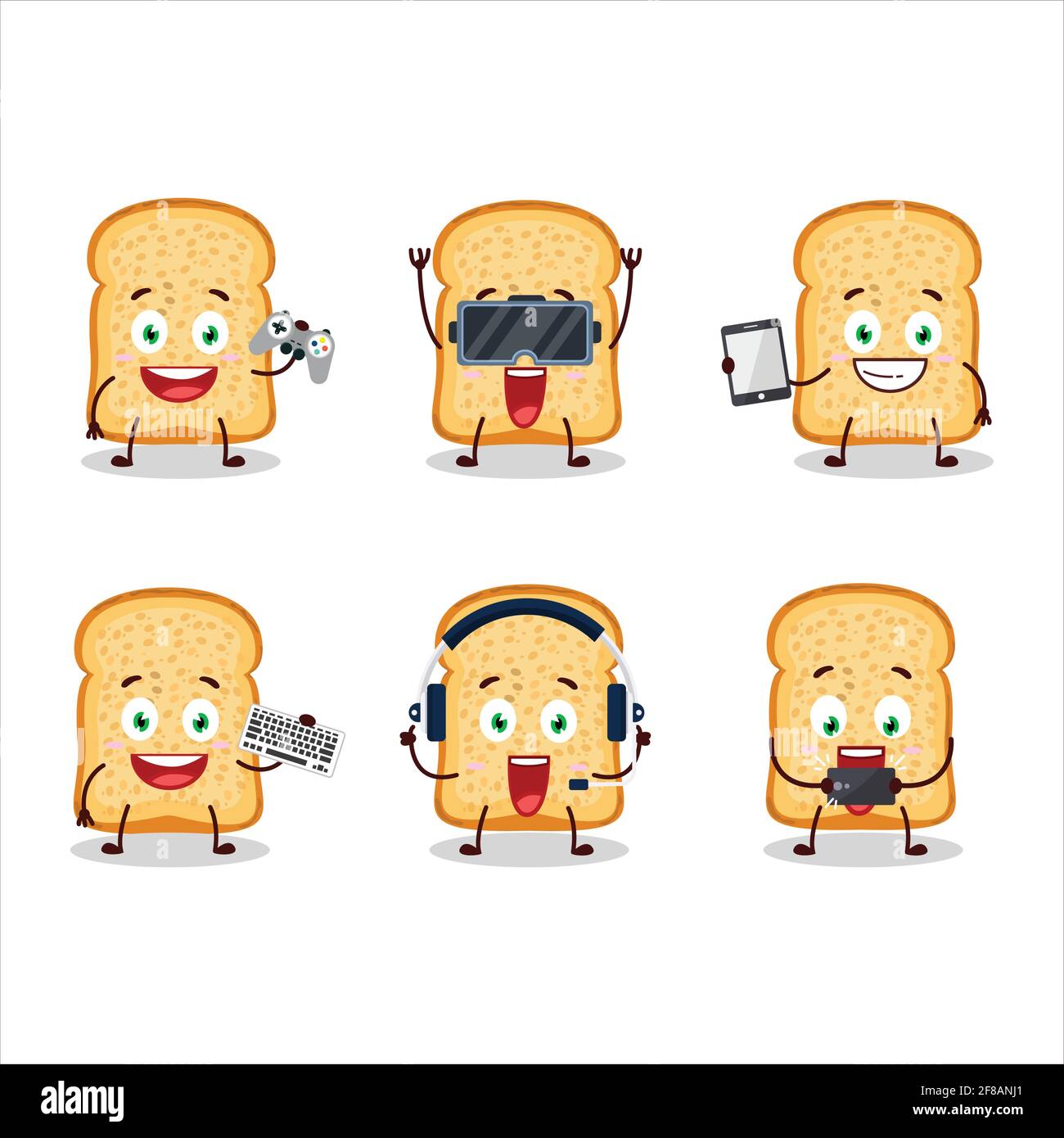 Bread toast cartoon character are playing games with various cute ...