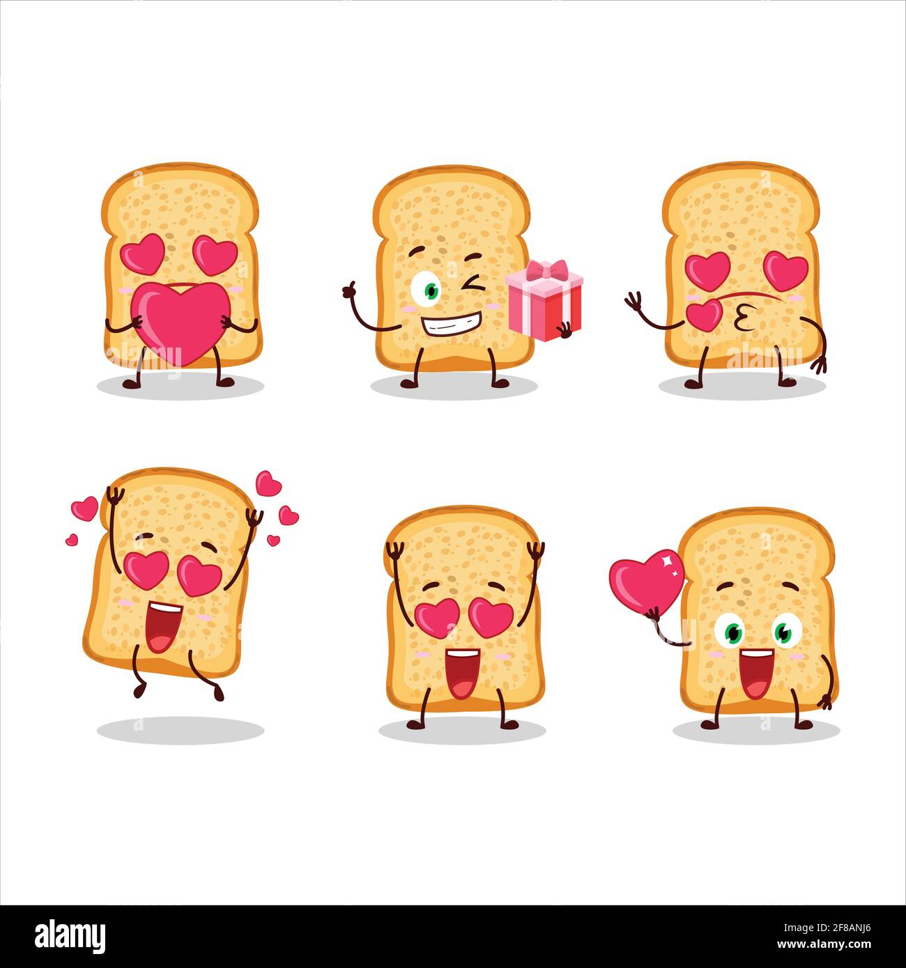 Bread toast cartoon character with love cute emoticon. Vector ...
