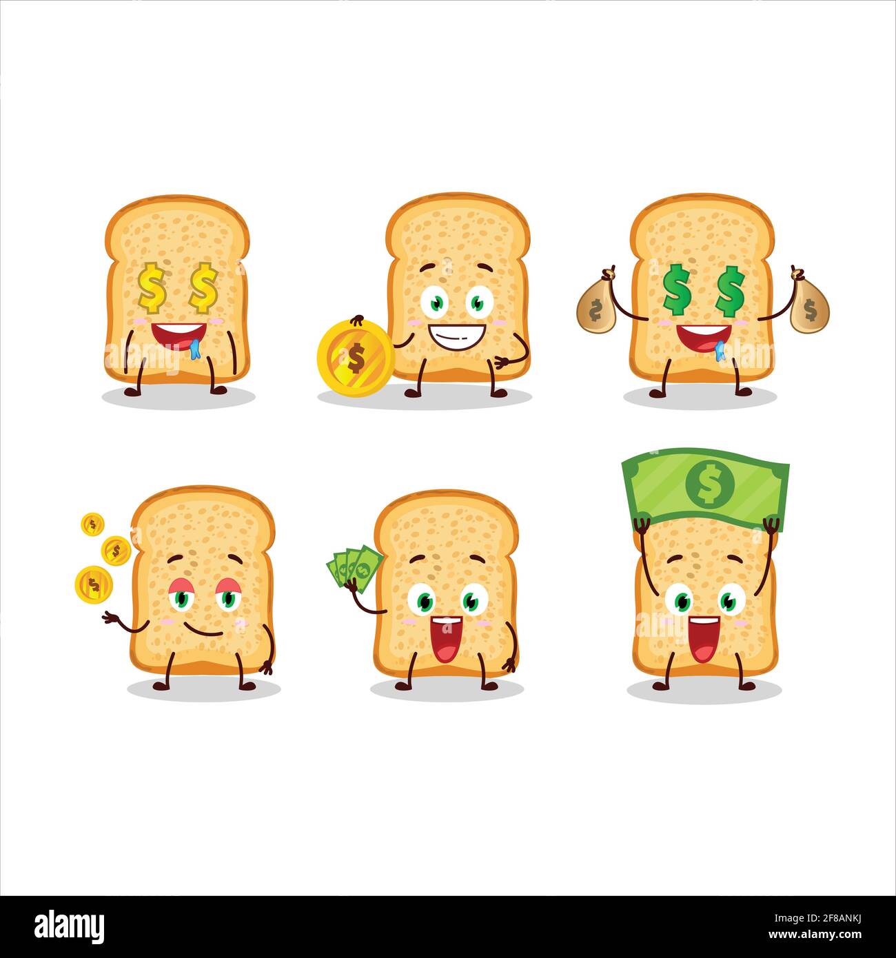 Bread toast cartoon character with cute emoticon bring money. Vector ...
