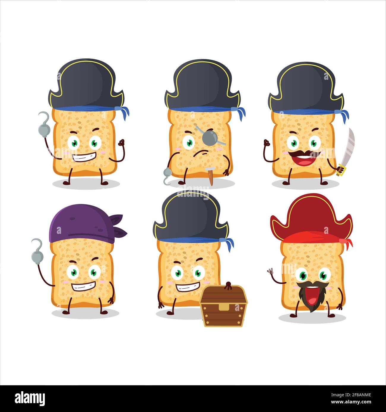 Cartoon character of bread toast with various pirates emoticons. Vector ...