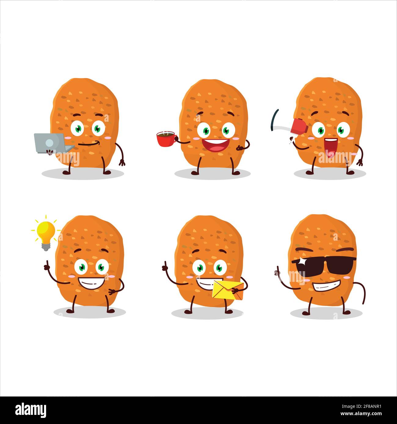 Chicken nugget cartoon character with various types of business ...