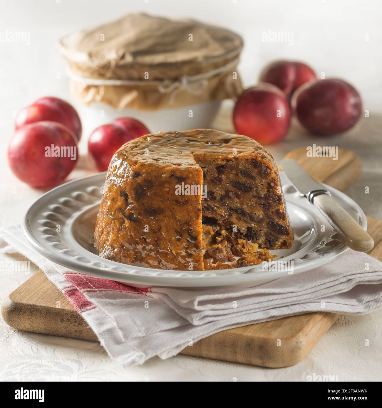 Plum duff. Steamed fruit pudding. Traditional food UK Stock Photo - Alamy
