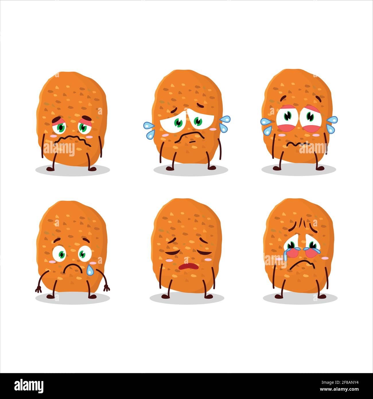 Chicken nugget cartoon character with sad expression. Vector ...