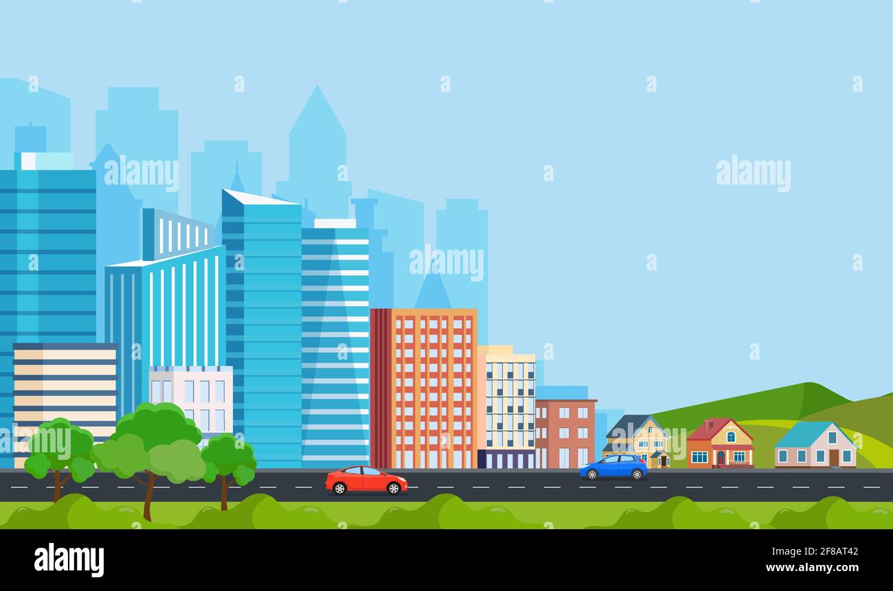 Landscape with buildings, mountains Stock Vector Image & Art - Alamy