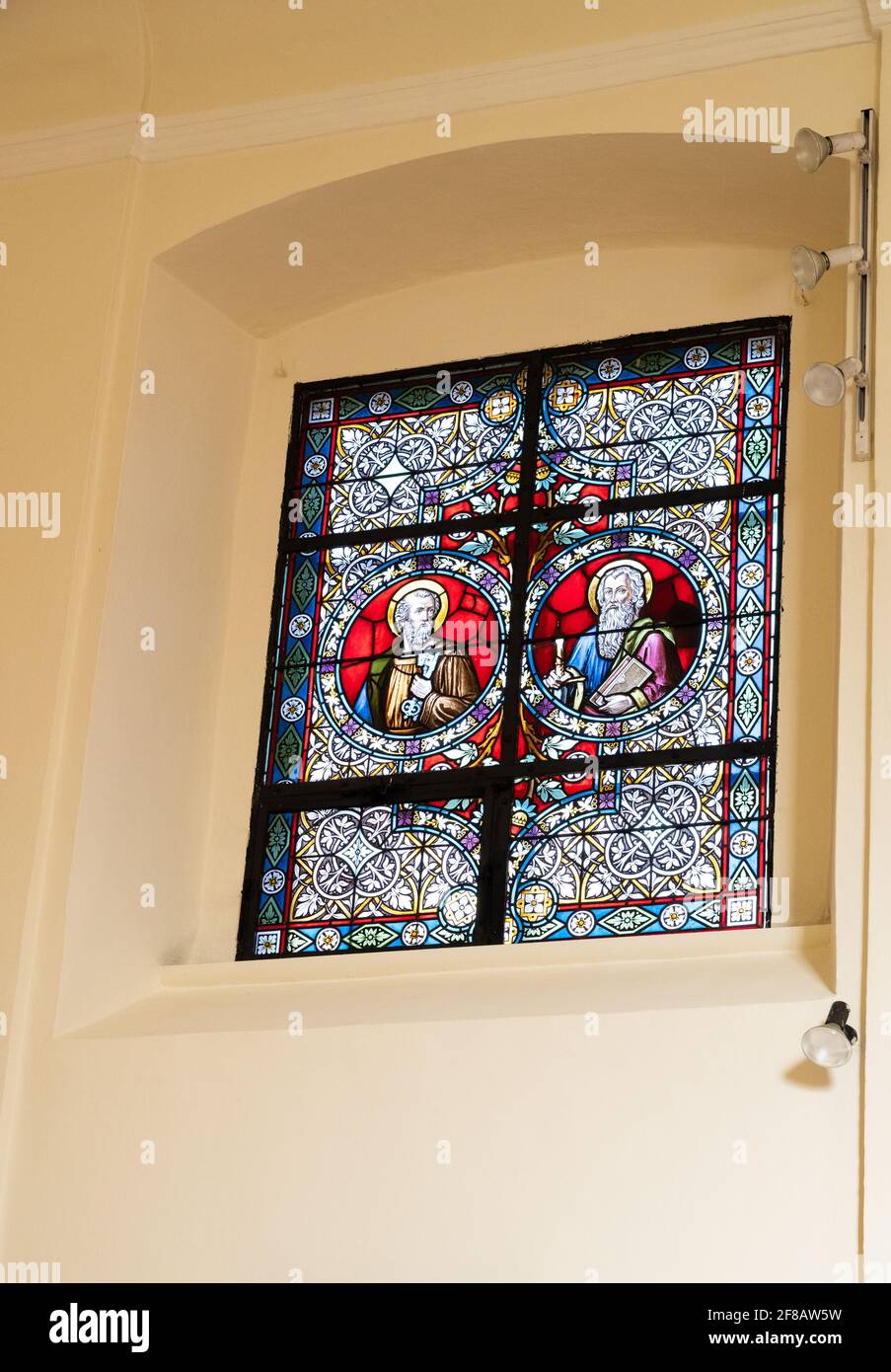 Stained glass church window with saints Stock Photo - Alamy