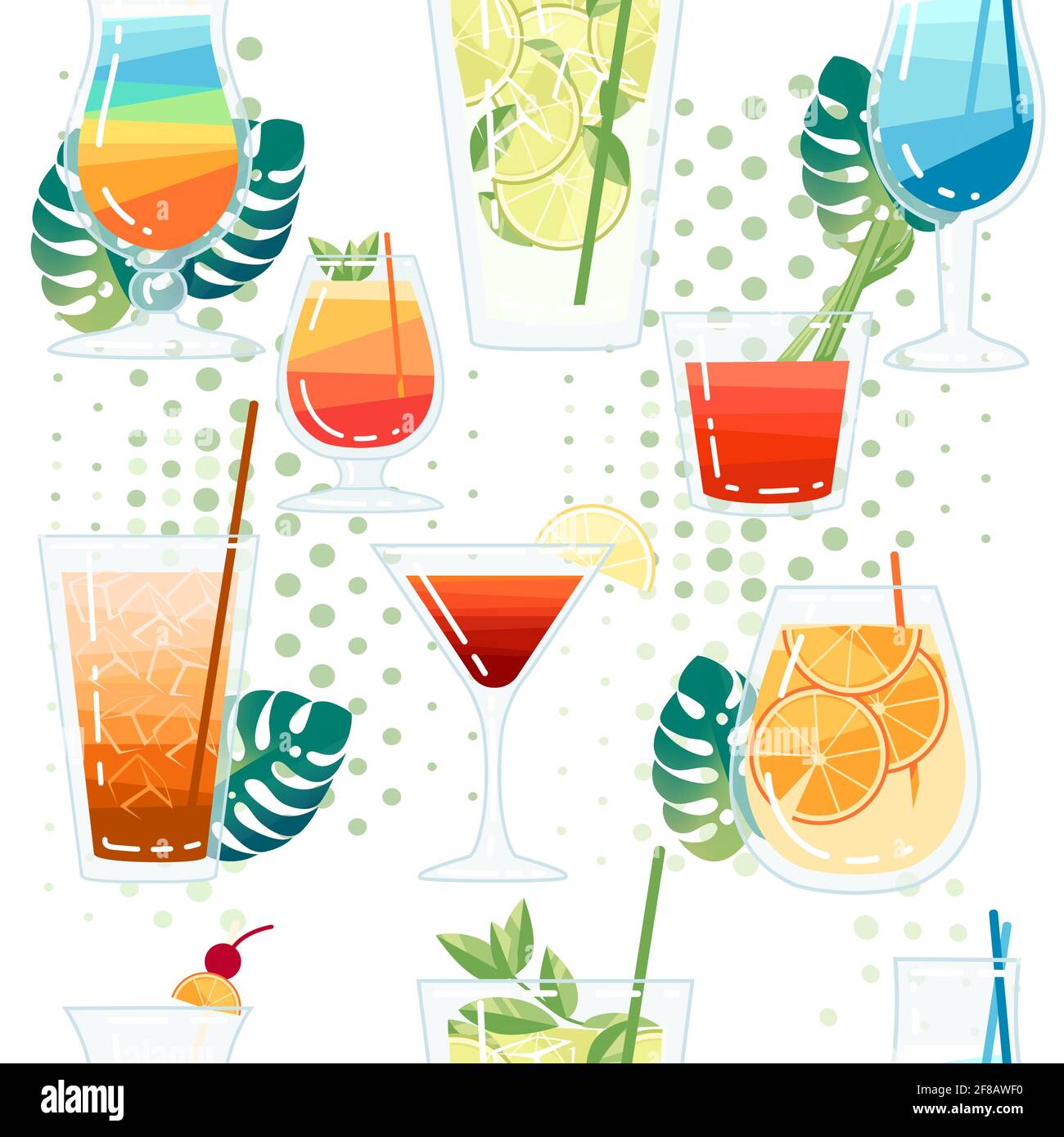 Seamless pattern exotic cocktails in transparent glass vector ...