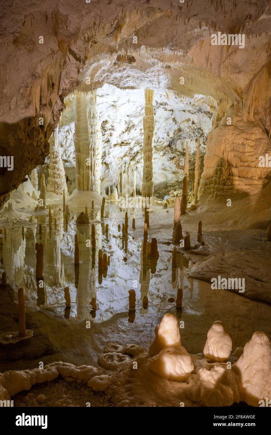 Stalactite and Stalagmite formations into the Frasassi Caves (Grotte di ...