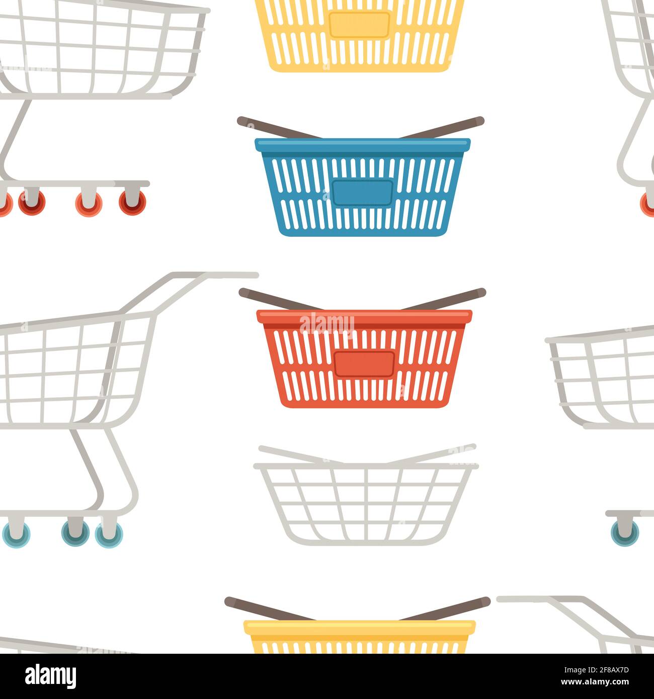 Seamless pattern of shopping carts and baskets vector illustration on ...