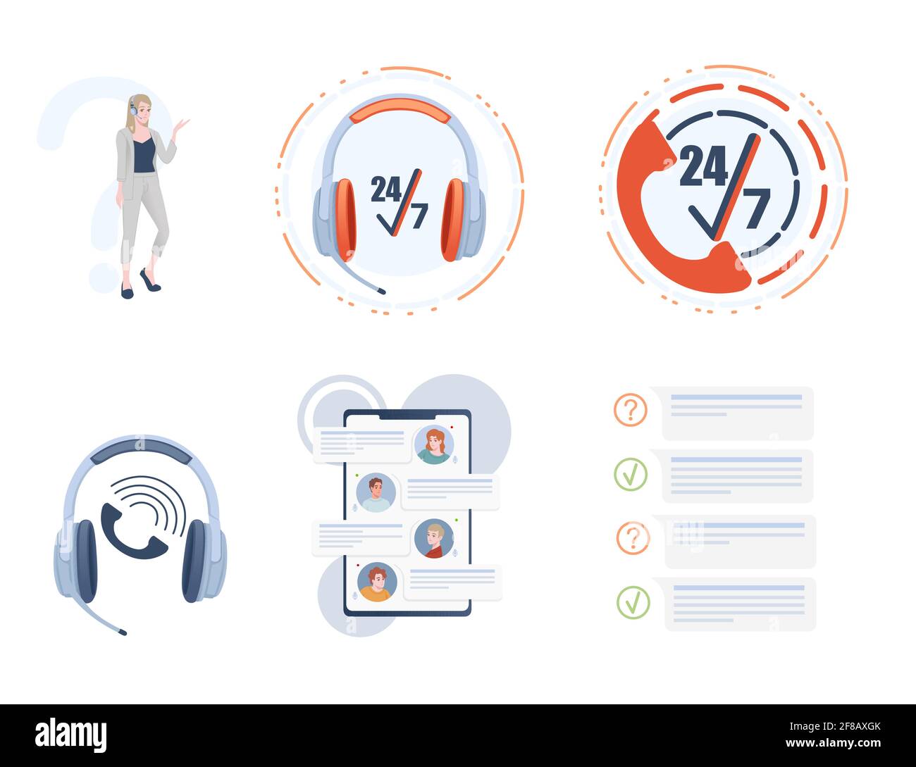 Set of call center icons technical support collection 24-7 vector ...