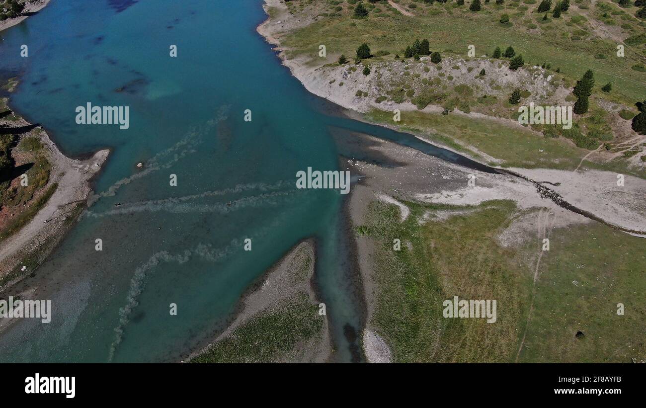 Lake Aoos, aerial drone view, Epirus, Greece Stock Photo - Alamy