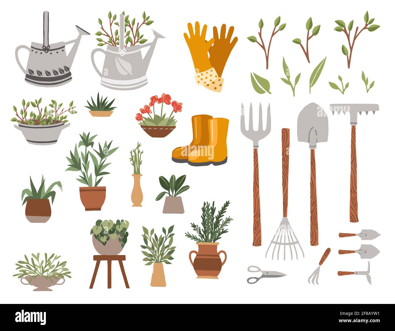 Big collection of items for gardening various gardening tools vector ...
