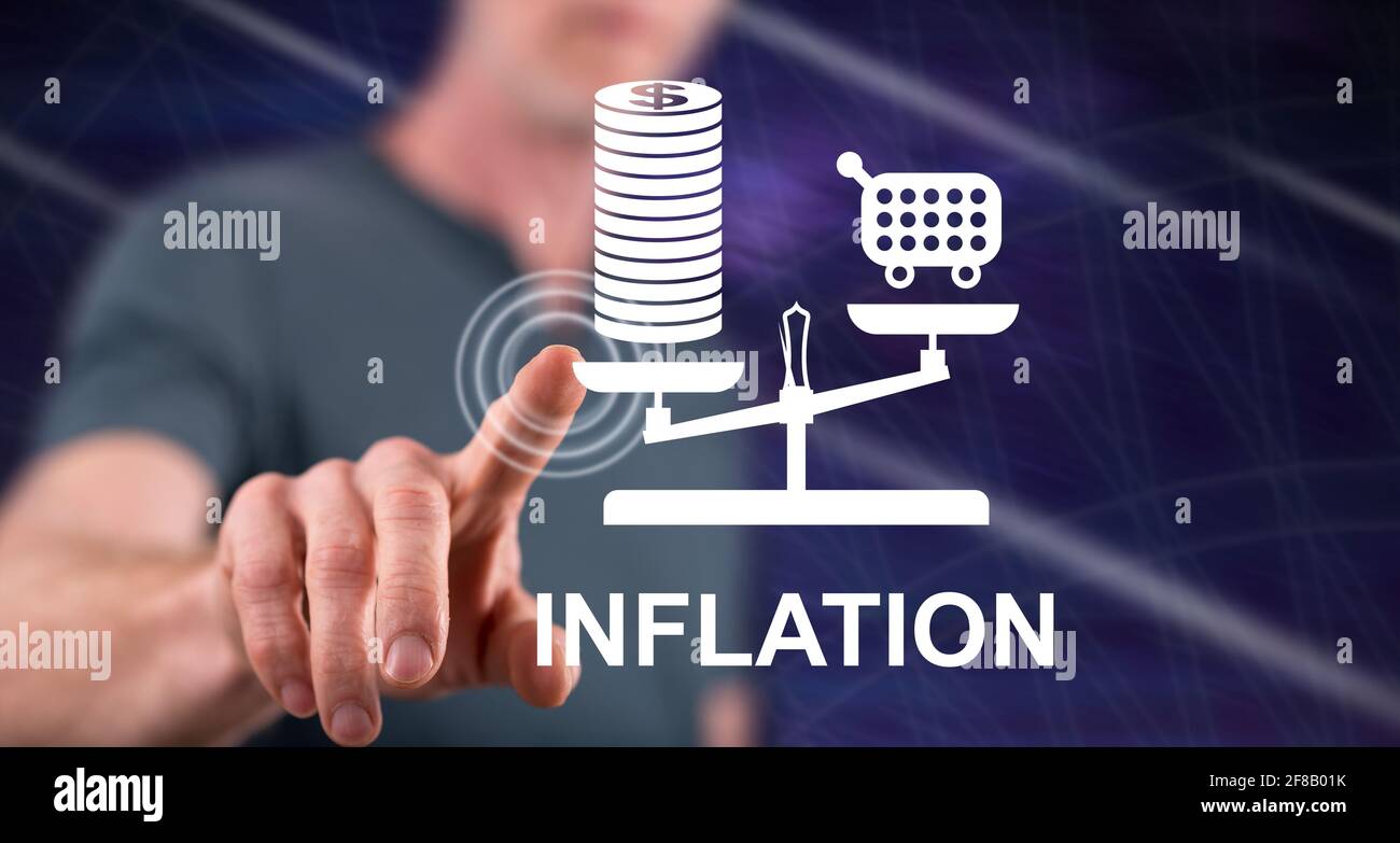 Man touching an inflation concept on a touch screen with his finger ...