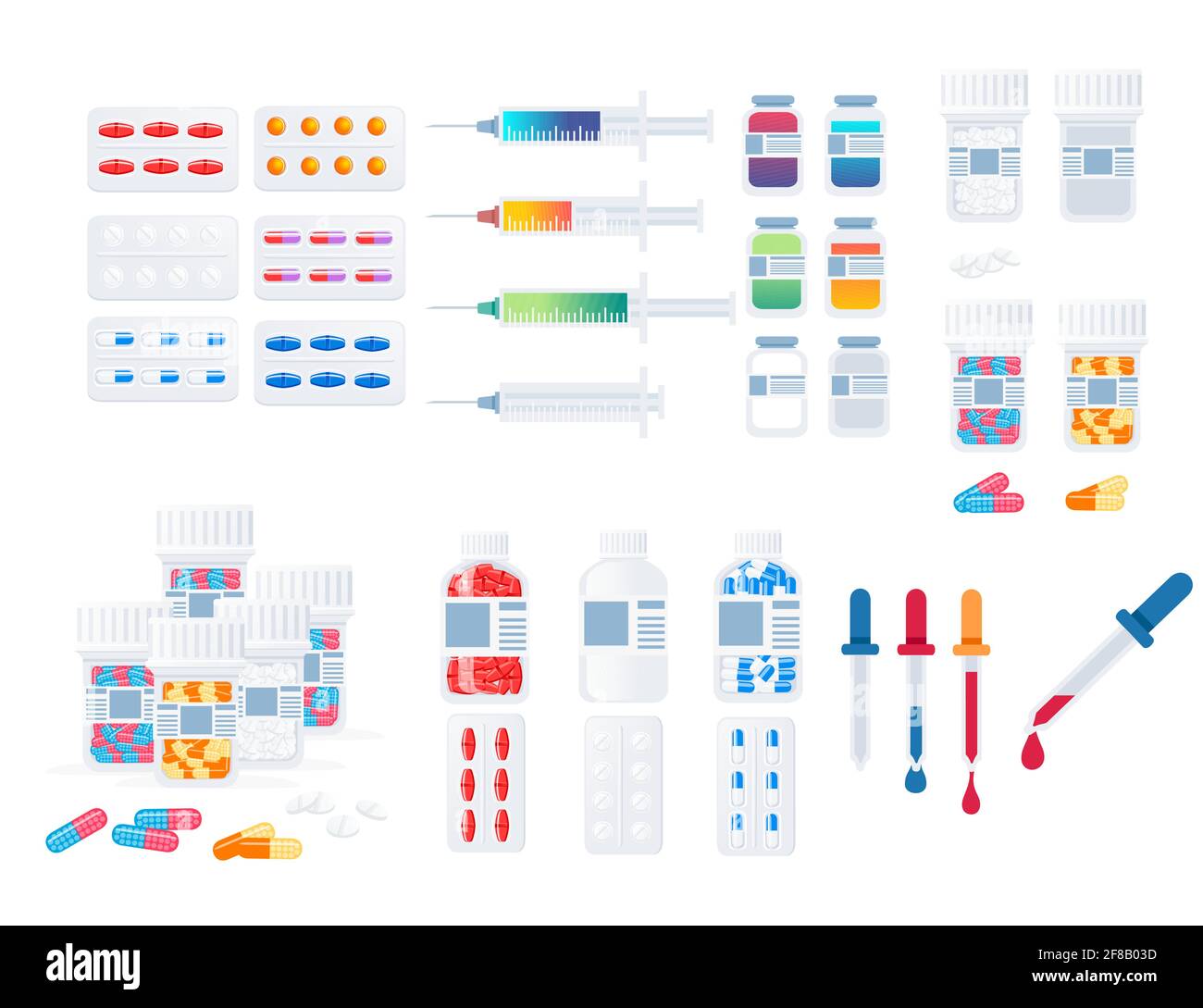 Big set of medicine and pharmacy drugs pills injection and drops vector ...