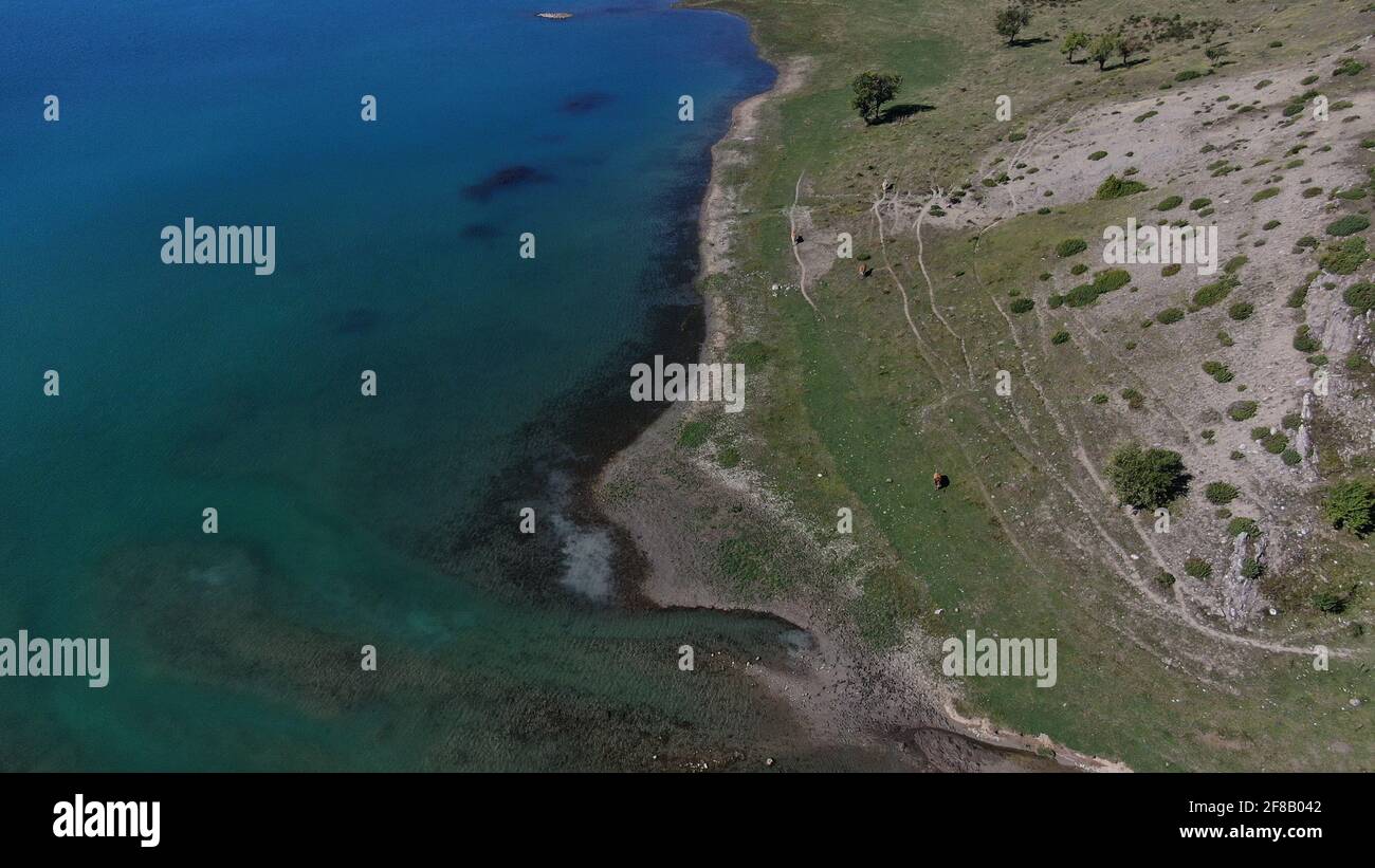 Lake Aoos, aerial drone view, Epirus, Greece Stock Photo - Alamy