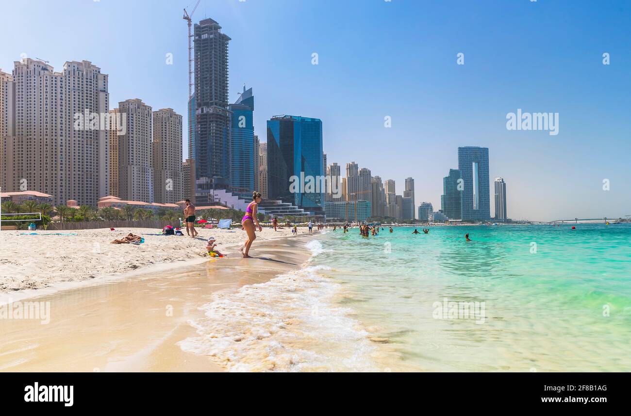 Dubai, UAE - March 04, 2021: Dubai Marina Beach in March Stock Photo ...
