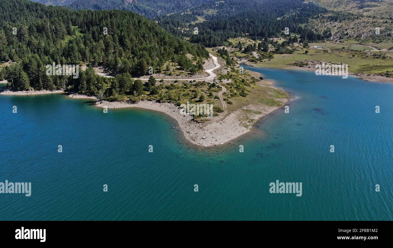 Lake Aoos, aerial drone view, Epirus, Greece Stock Photo - Alamy