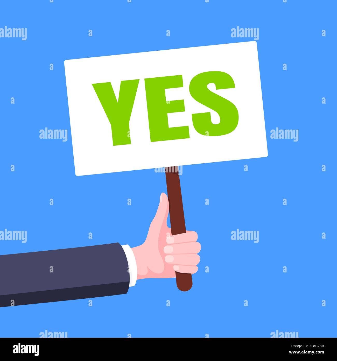 Hand hold yes word banner plate business concept flat style design ...