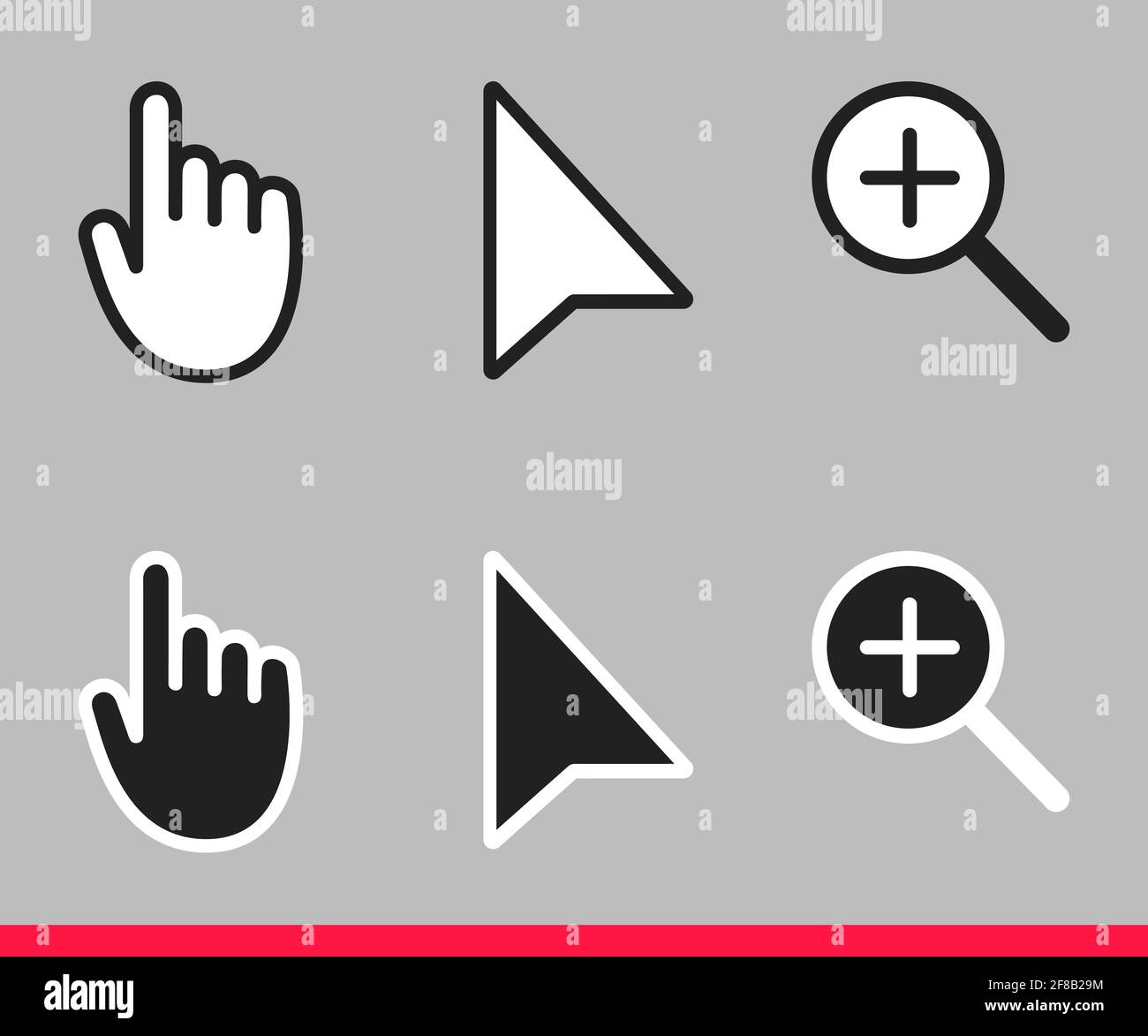 Black and white arrow, hand and magnifier non pixel mouse cursor icons ...