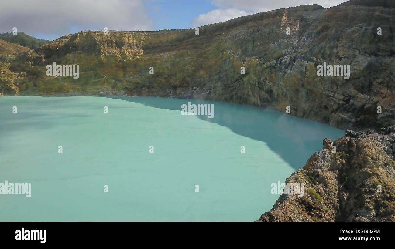 Flight over the Vulanice lakes at a low altitude. Close up view of a ...