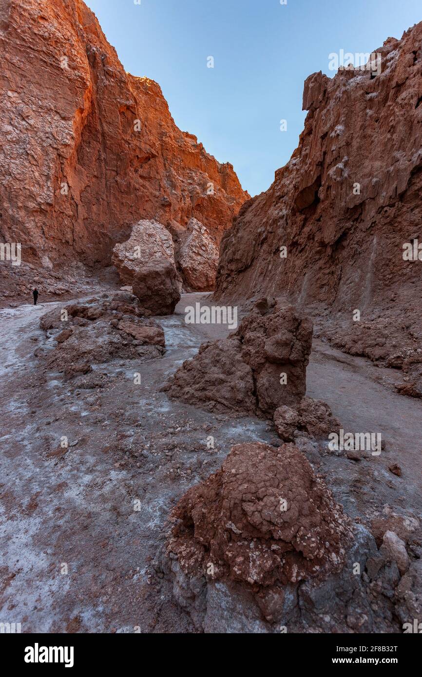 Dawn light on the walls of Cari Canyon near San Pedro de Atacama in the ...