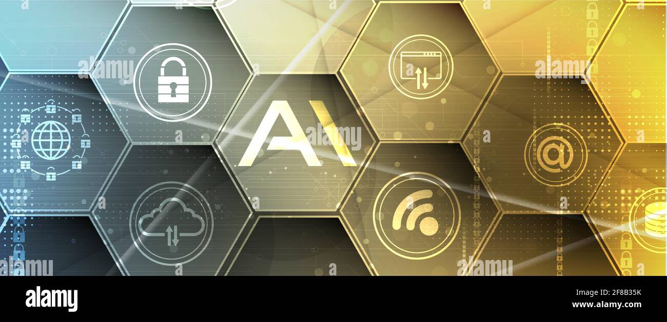 Abstract Artificial intelligence. Cloud computing. Machine learning. Technology web background ...