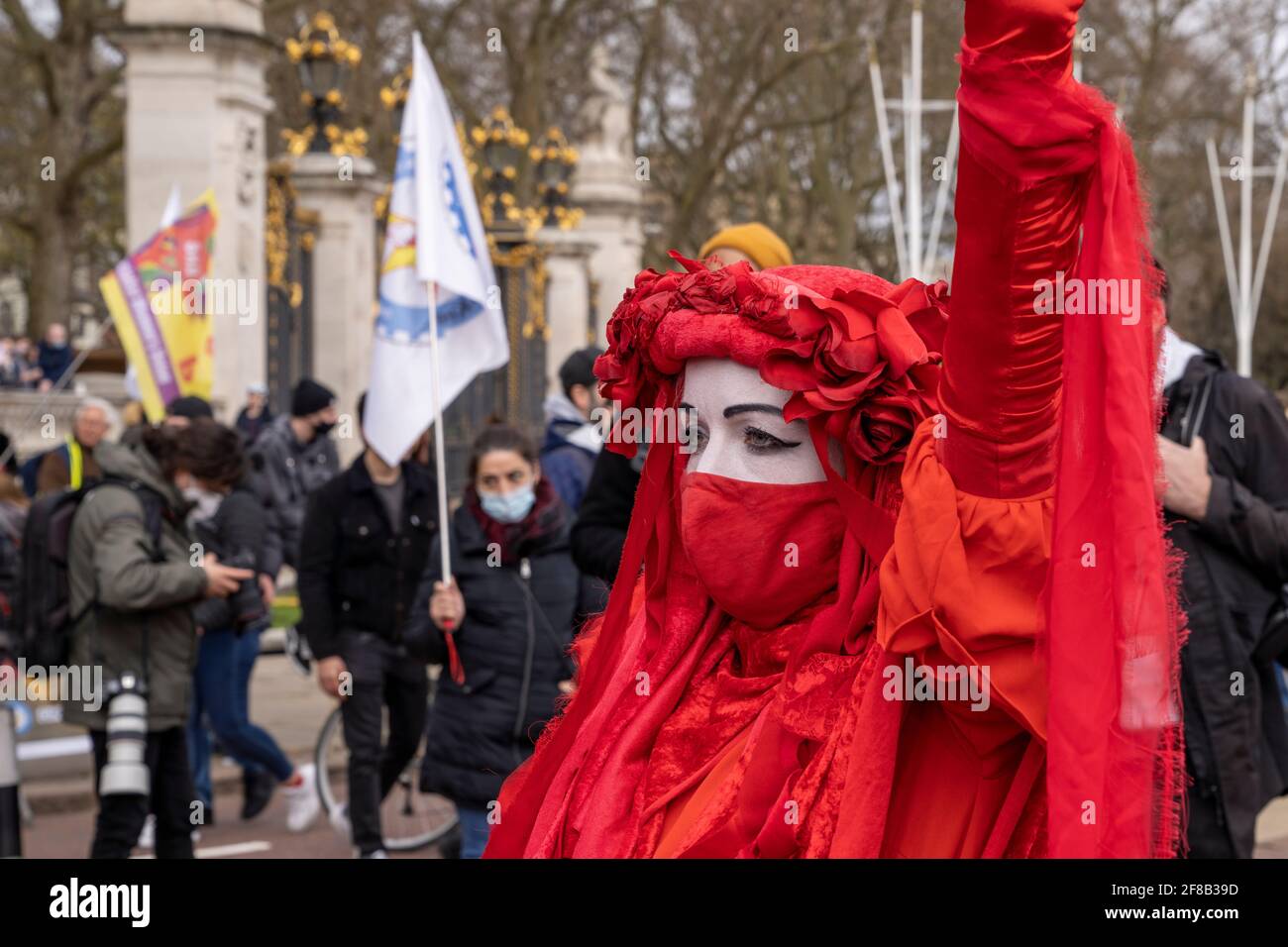 LONDON, UK - 03rd April 2021: The Red Brigade, Extinction Rebellion ...