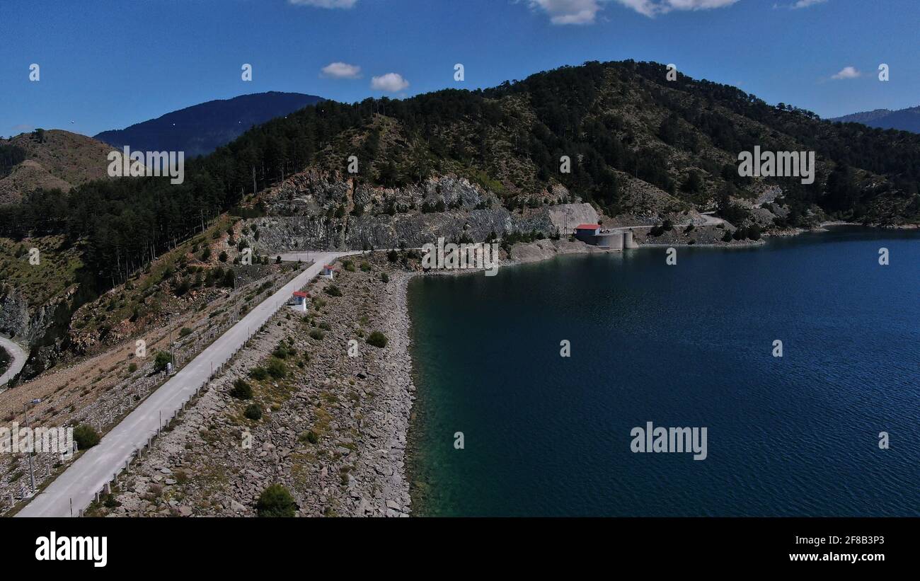 Lake Aoos, aerial drone view, Epirus, Greece Stock Photo - Alamy