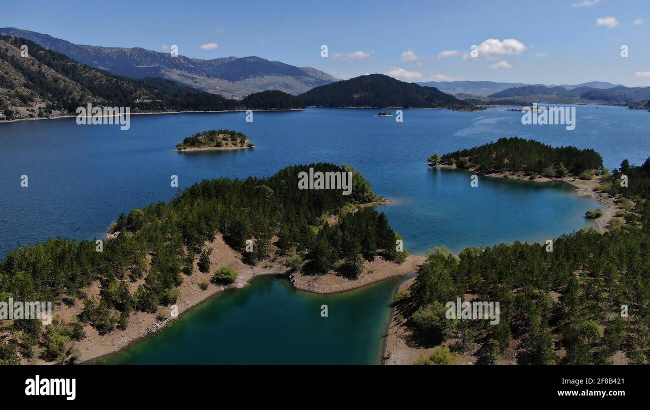 Lake Aoos, aerial drone view, Epirus, Greece Stock Photo - Alamy