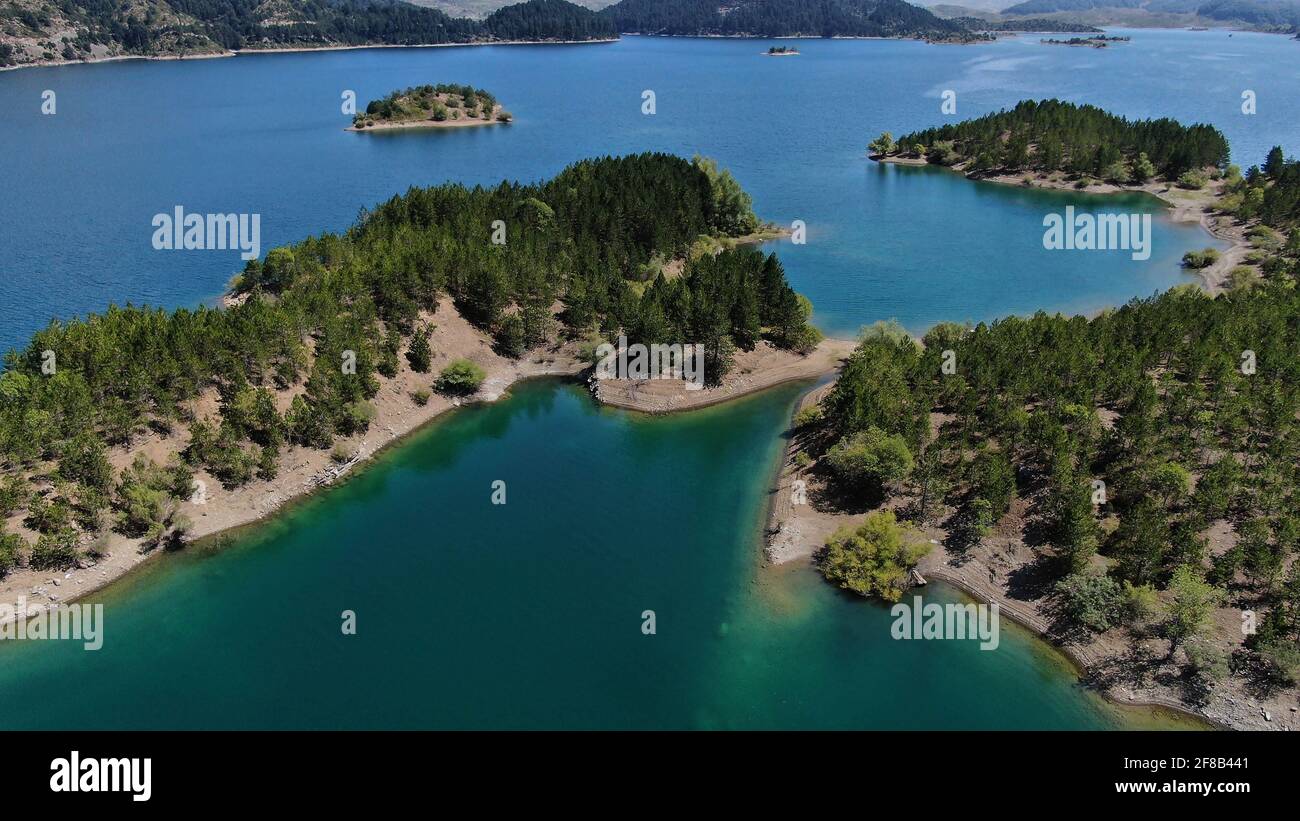 Lake Aoos, aerial drone view, Epirus, Greece Stock Photo - Alamy