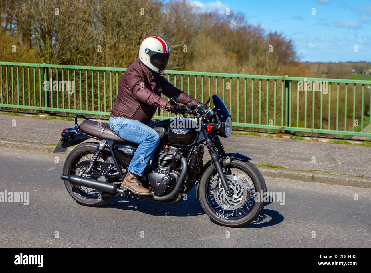 2016 Triumph Bonneville T120; Motorbike rider; two wheeled transport ...
