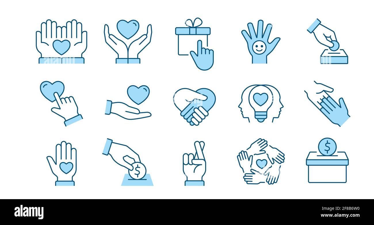 Charity icon set. Collection of donate, trust, care and more. Vector ...