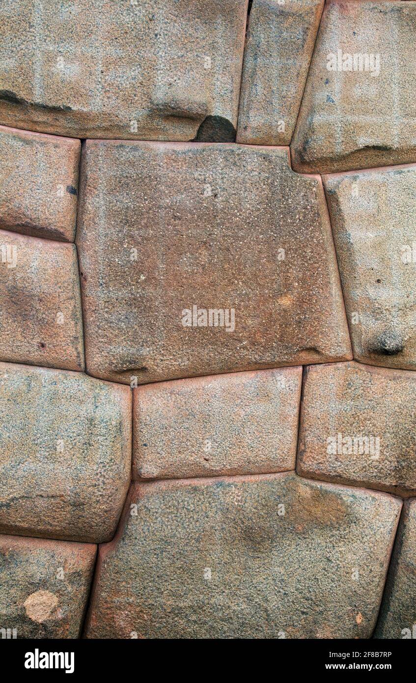 Detail of stone wall in Cusco or Cuzco town, Historic incan ...