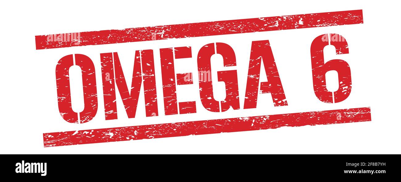 OMEGA 6 text on red grungy rectangle stamp sign Stock Photo - Alamy