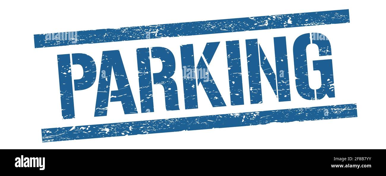 PARKING text on blue grungy lines stamp sign Stock Photo - Alamy