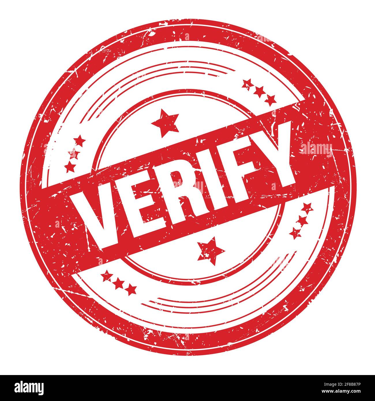 VERIFY text on red round grungy texture stamp Stock Photo - Alamy