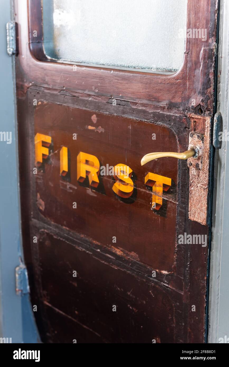 Original door of repurposed Victorian railway carriage in West Sussex ...
