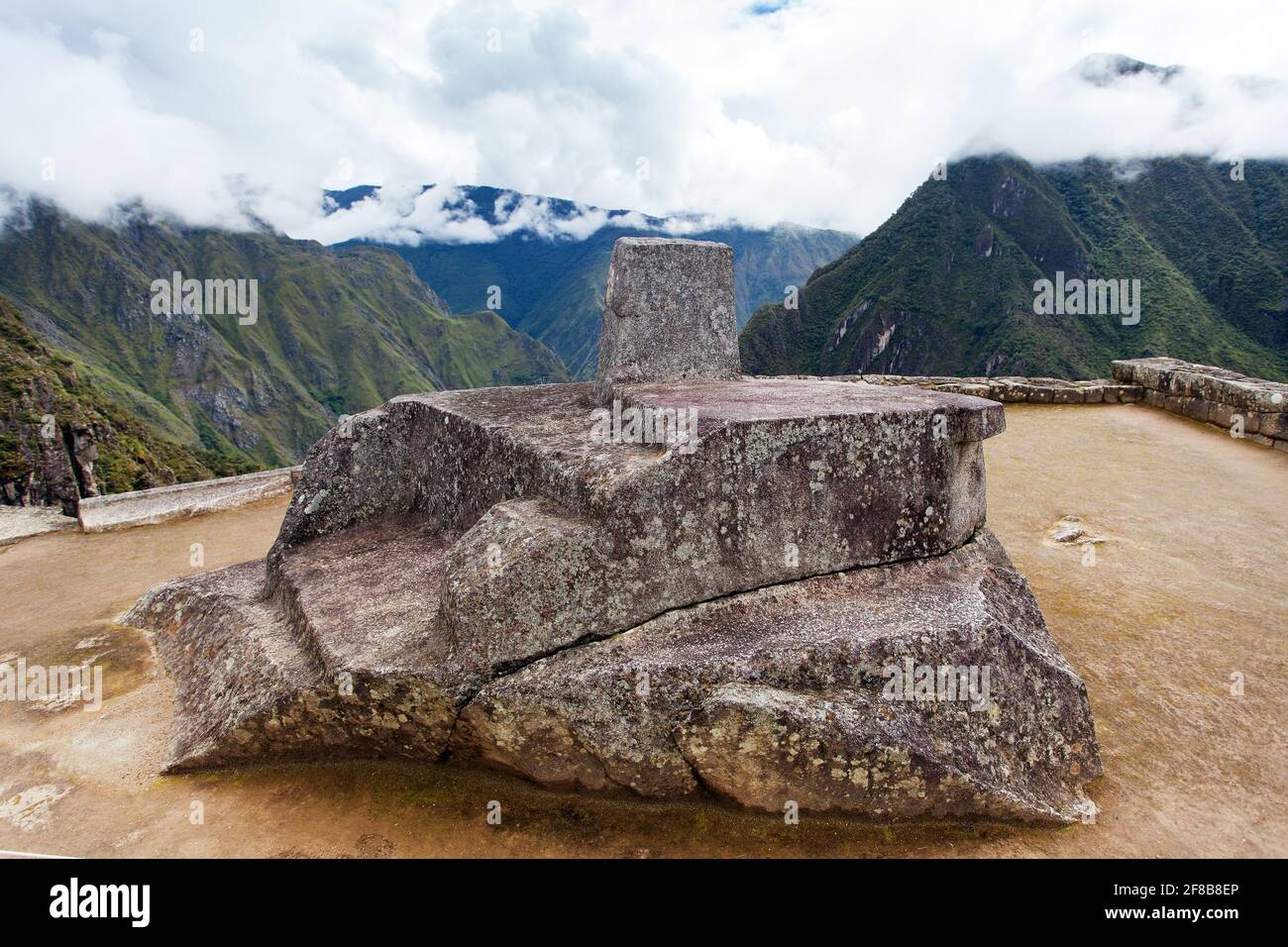 Machu Picchu, Intihuatana stone, detail from peruvian incan town ...