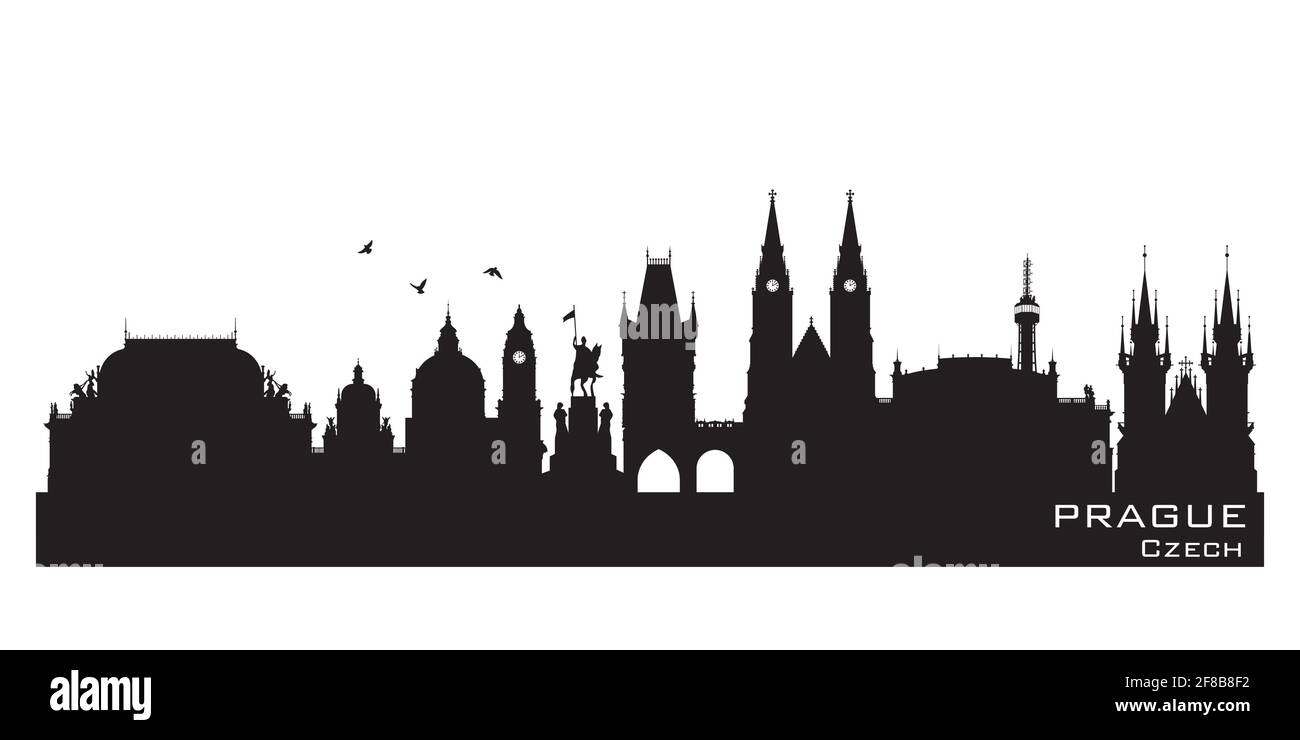 Prague Czech skyline Detailed vector silhouette Stock Vector Image ...