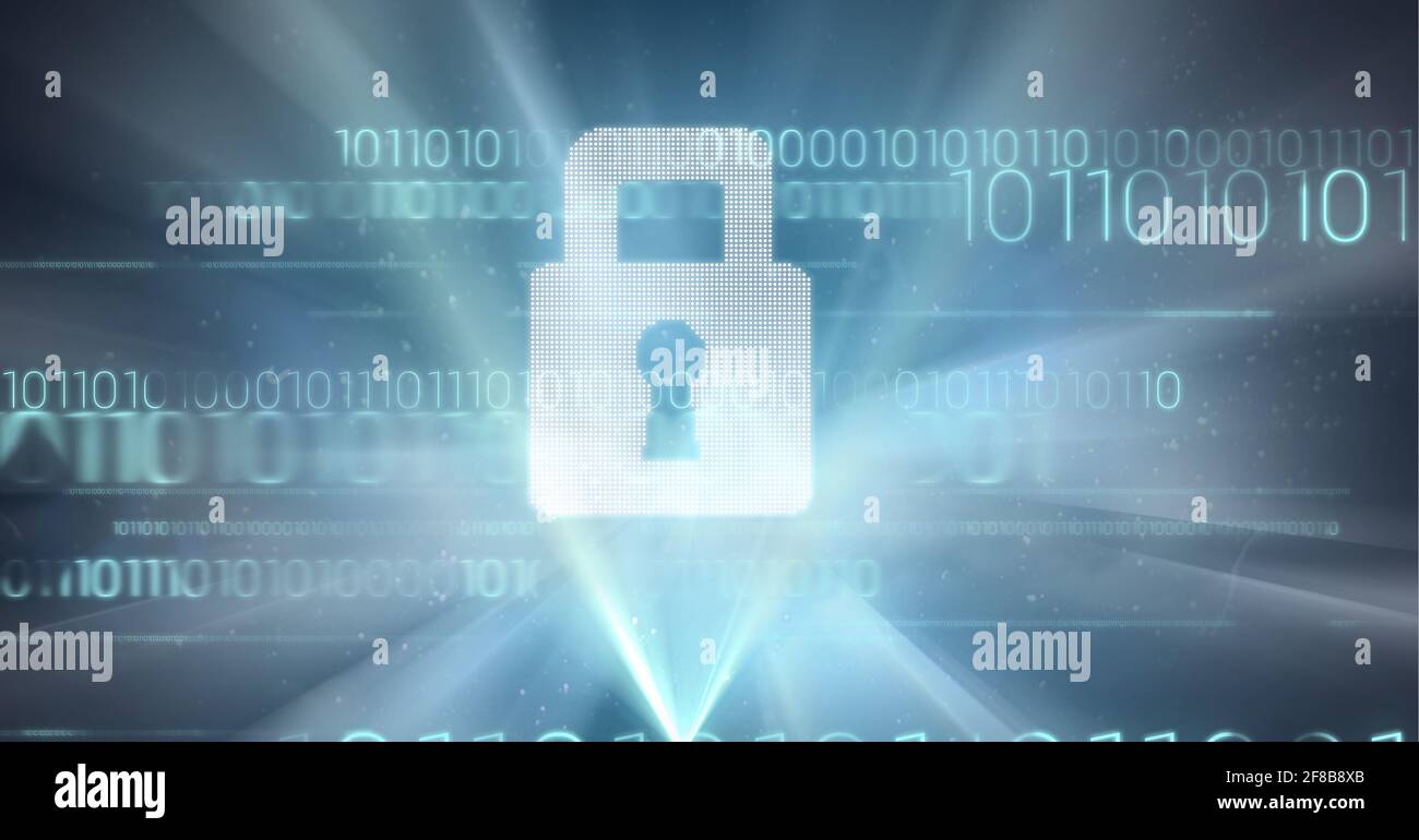 Composition of online security padlock and binary code Stock Photo - Alamy