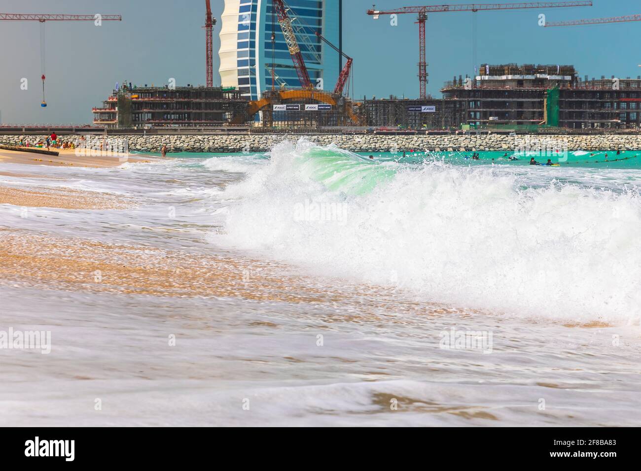 Dubai, UAE - March 04, 2021: Strong waves on one of the beaches in ...