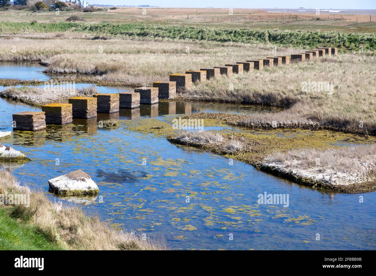 Military defences blocks of concrete tank traps stepping stones ...