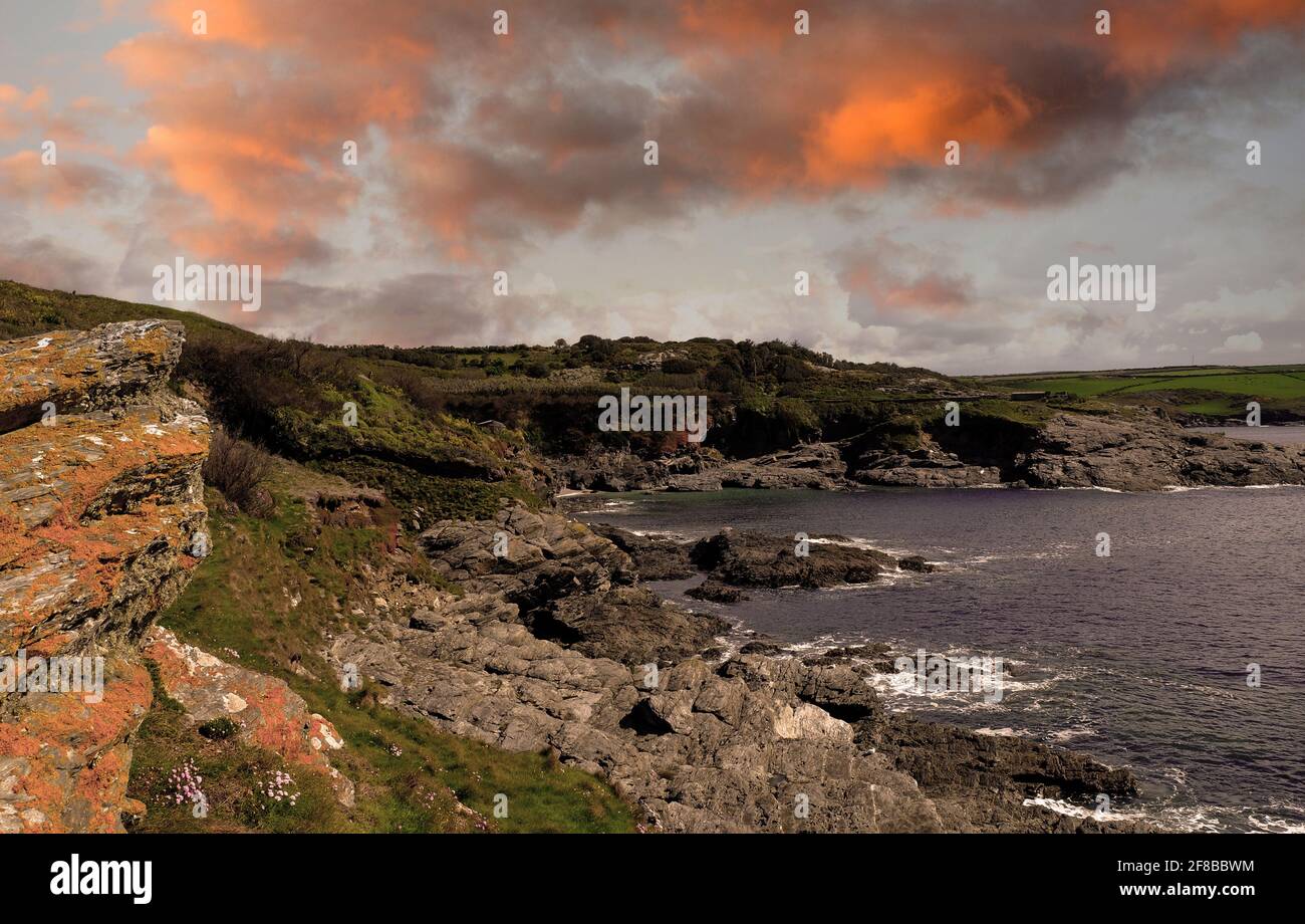 Sunset at prussia cove in cornwall Stock Photo - Alamy
