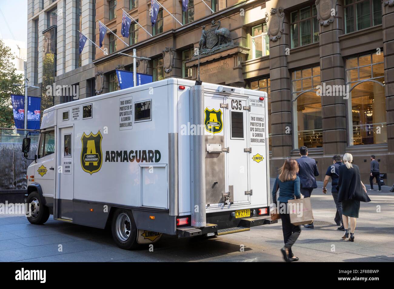 Bank security truck parked in Martin place Sydney outside ANZ bank ...