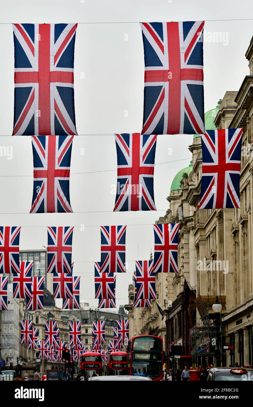 Union Jack Flags in Regent Street London Stock Photo - Alamy