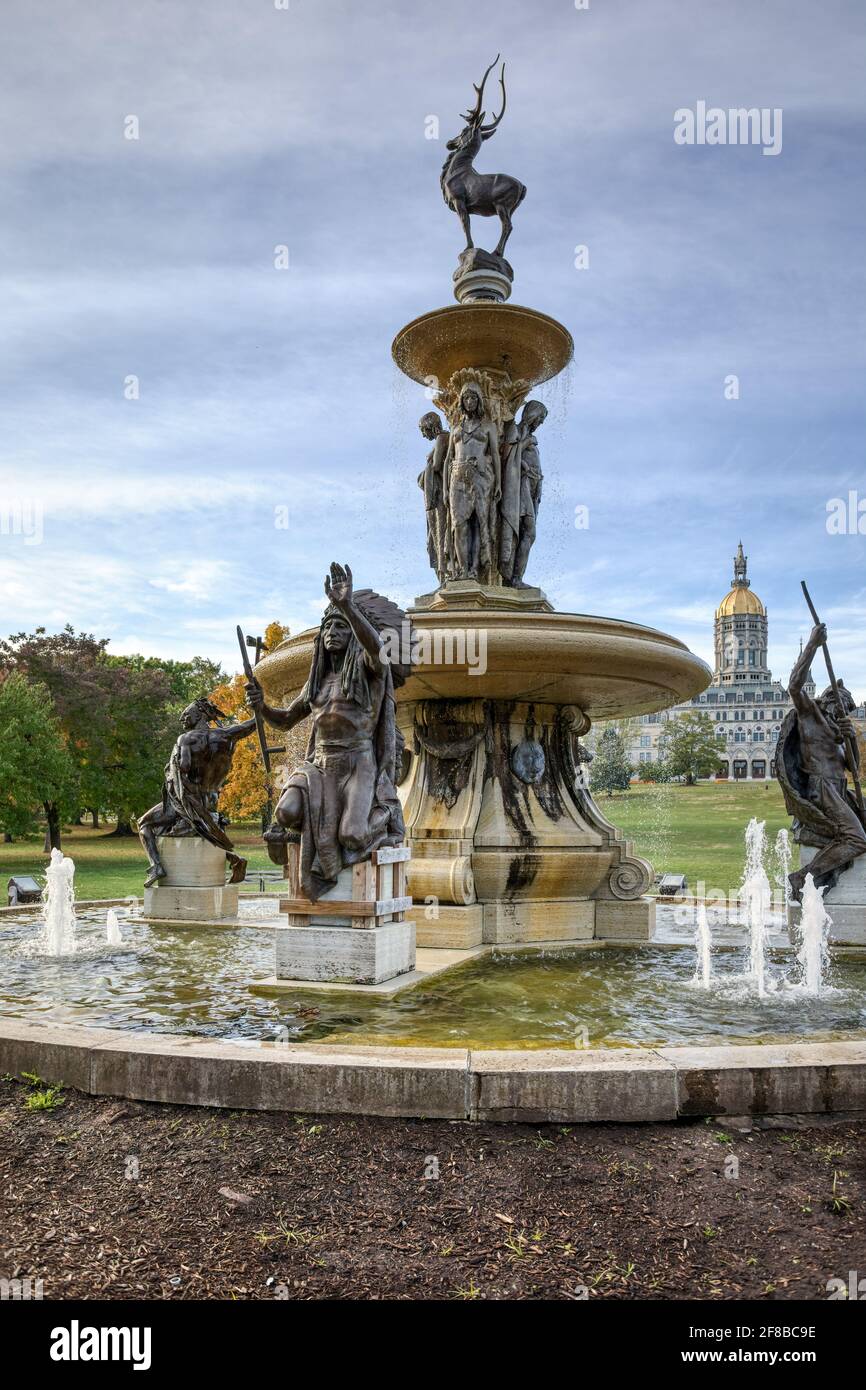 Corning Fountain, Bushnell Park, Hartford, Connecticut, with the State ...
