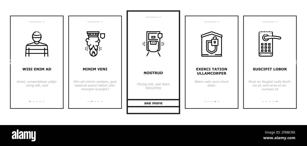 Home Security Device Onboarding Icons Set Vector Stock Vector Image ...