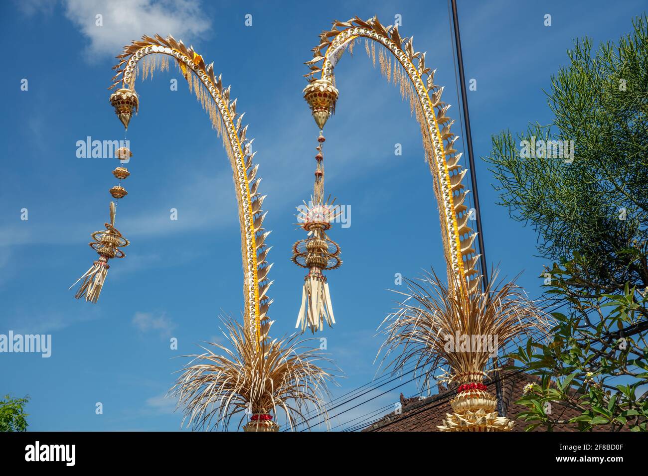 Penjor bamboo poles for Galungan celebration, Bali Island, Indonesia ...